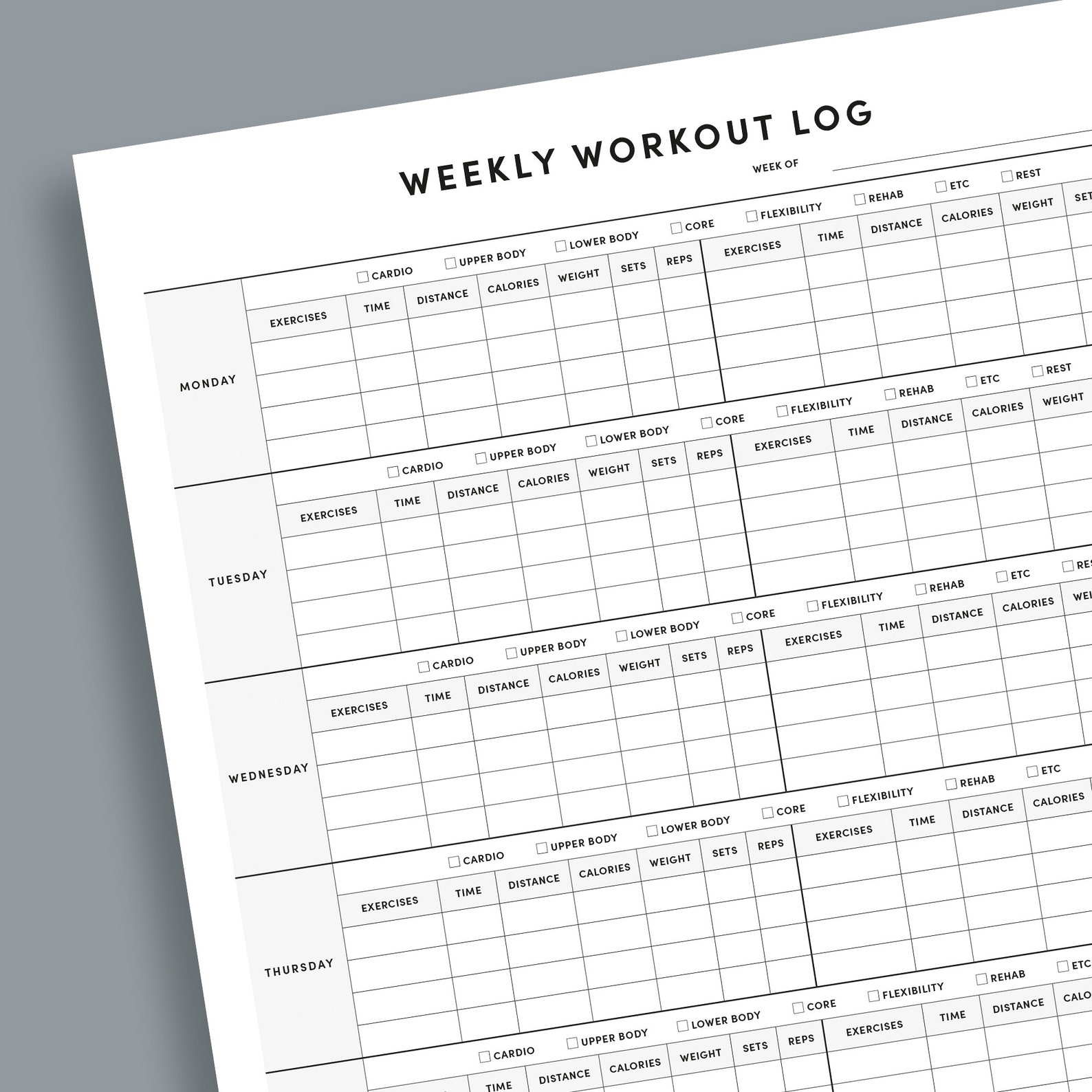 Printable Workout Planner, Workout Tracker, Weekly Workout Log ...