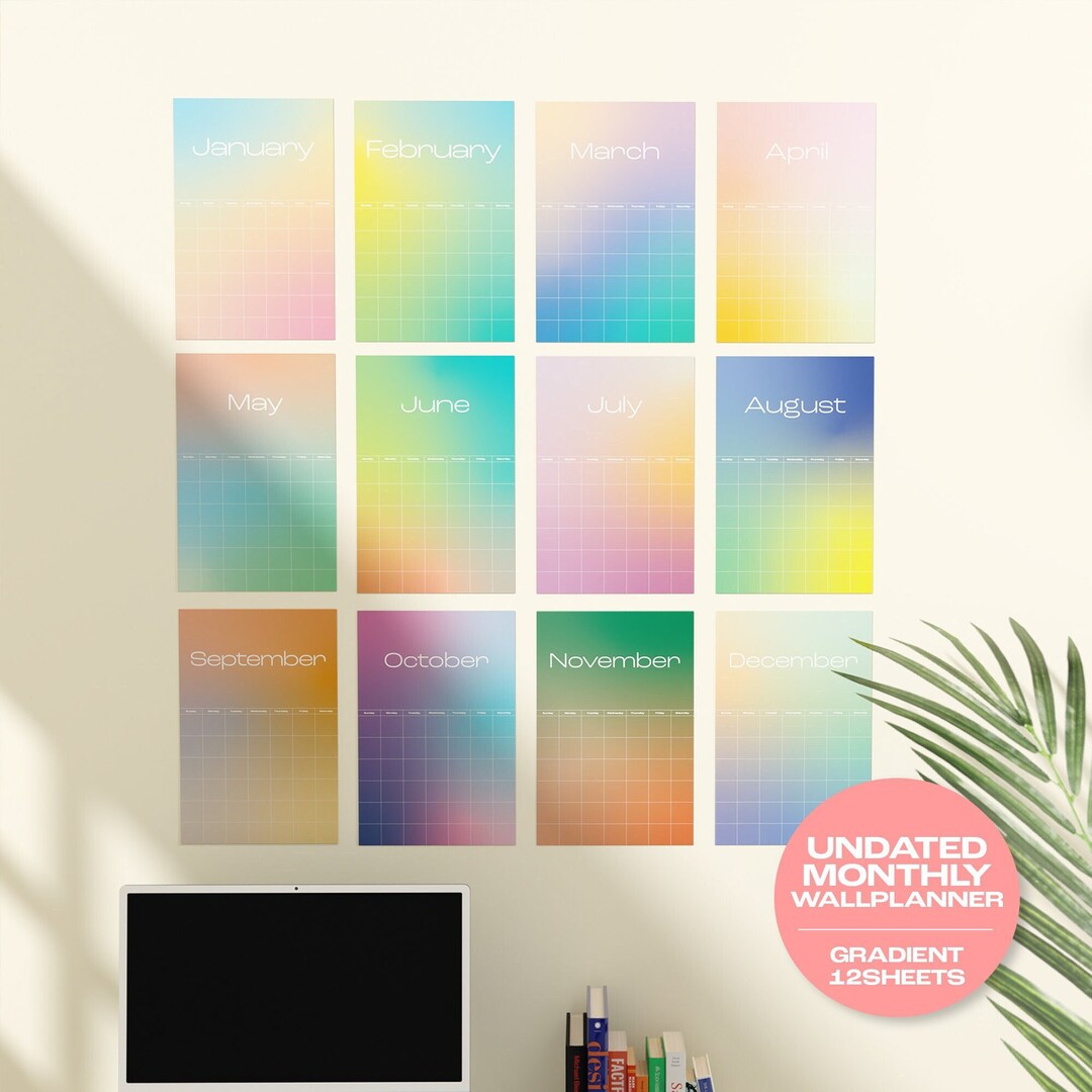 Gradient Monthly Wall Planner, A3 Wall Planner, Monthly Planner, Poster Planner, Undated Wall ...