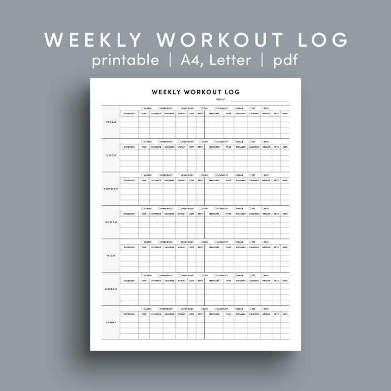 Printable Workout Planner Workout Tracker Weekly Workout - Etsy
