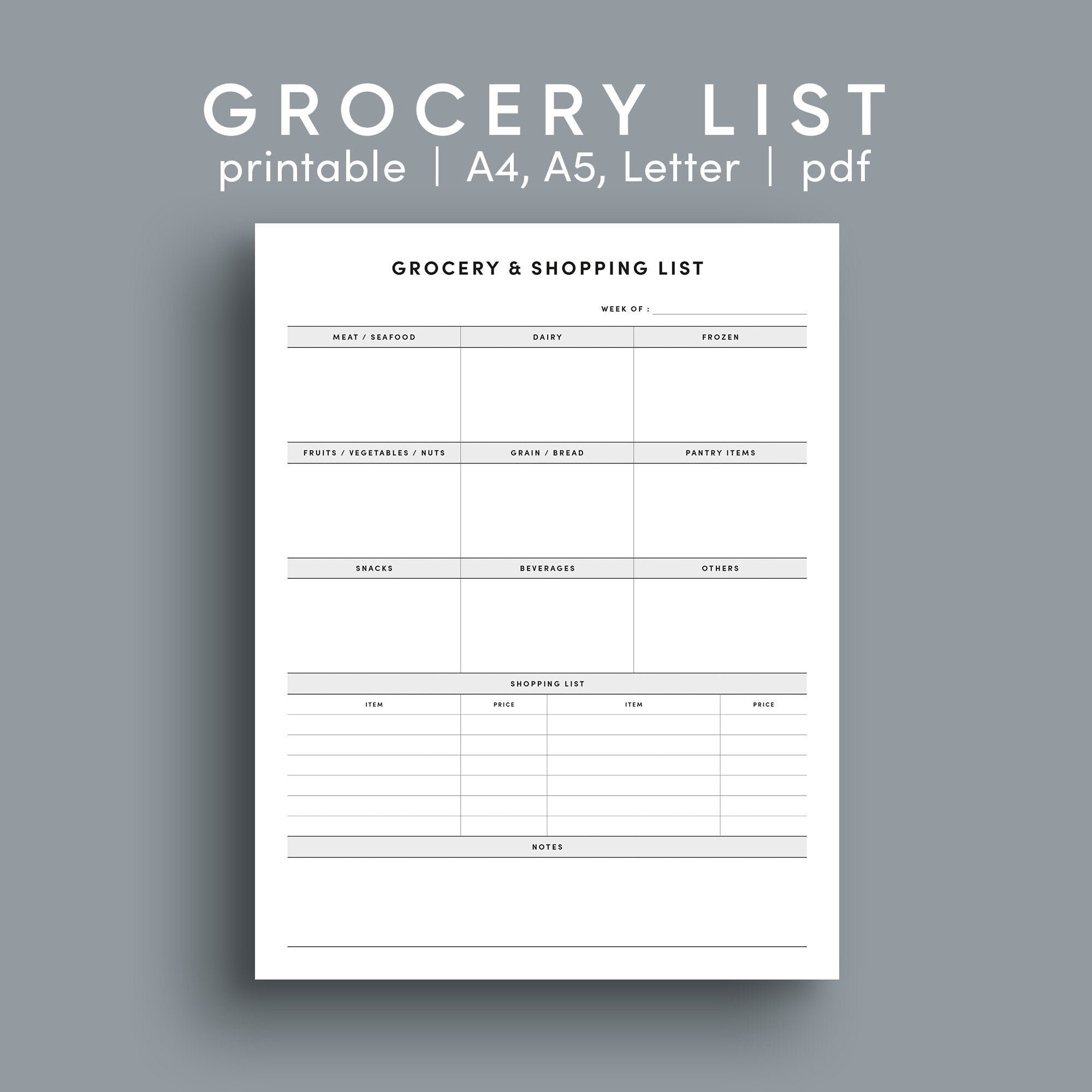 Grocery List Printable, Shopping List, Printable Grocery List, Meal ...