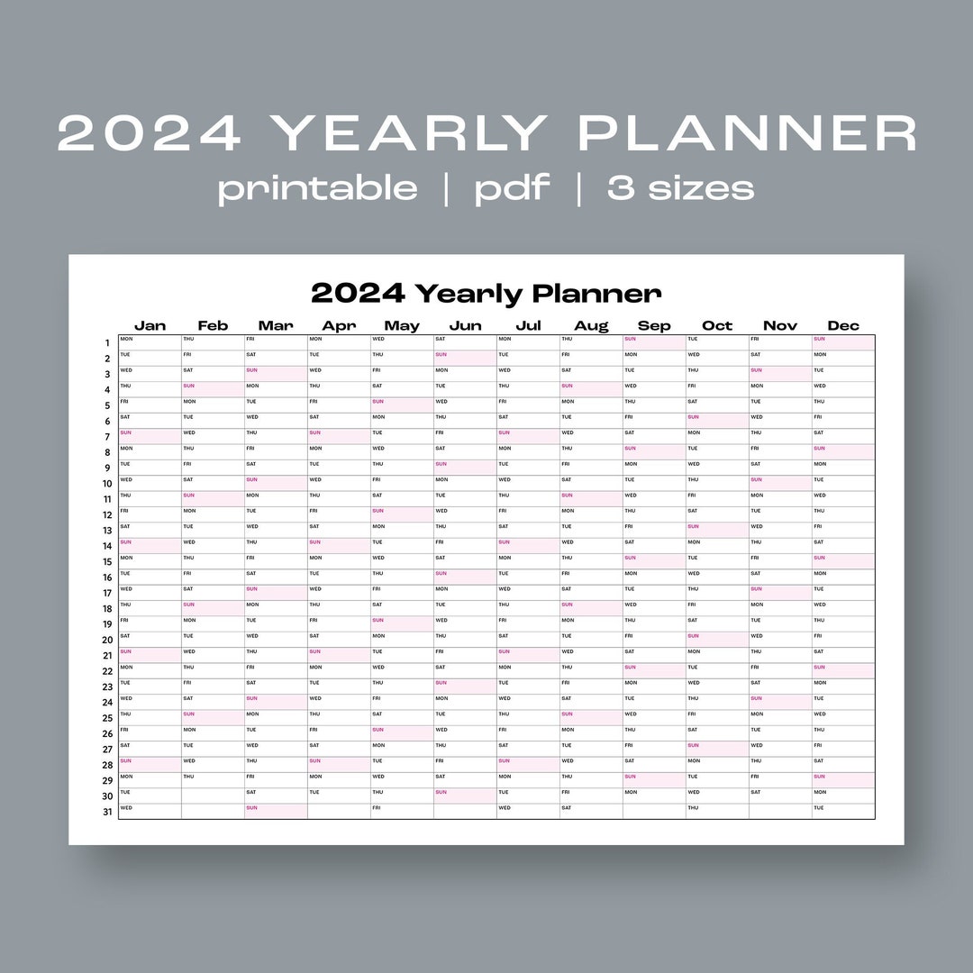 2024 Yearly Planner Printable, Printable Planner, Yearly Planner, Wall ...