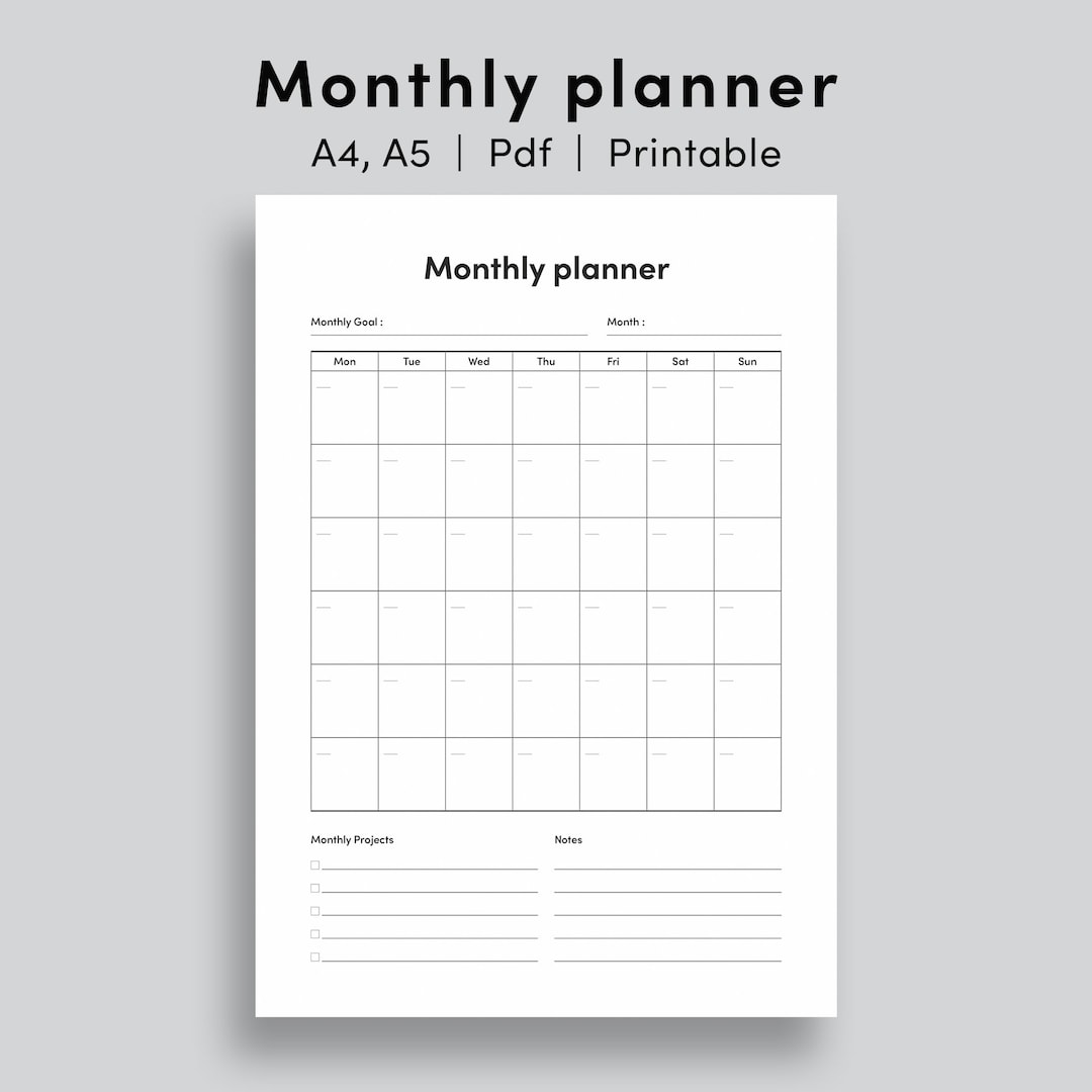 Printable Monthly Planner, Simple Planner, Monthly Planner, Schedule ...