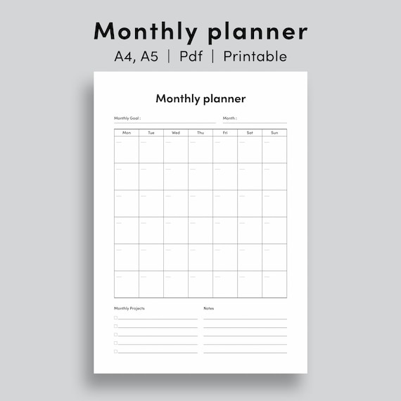 Printable Monthly Planner Simple Planner Monthly Planner | Etsy