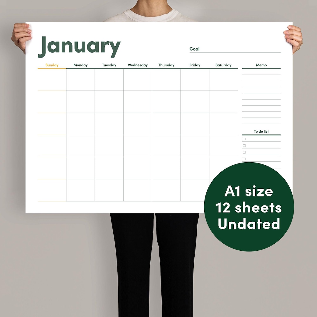 A1 Size Undated Monthly Wall Planner: Horizontal Wall Planner - Etsy