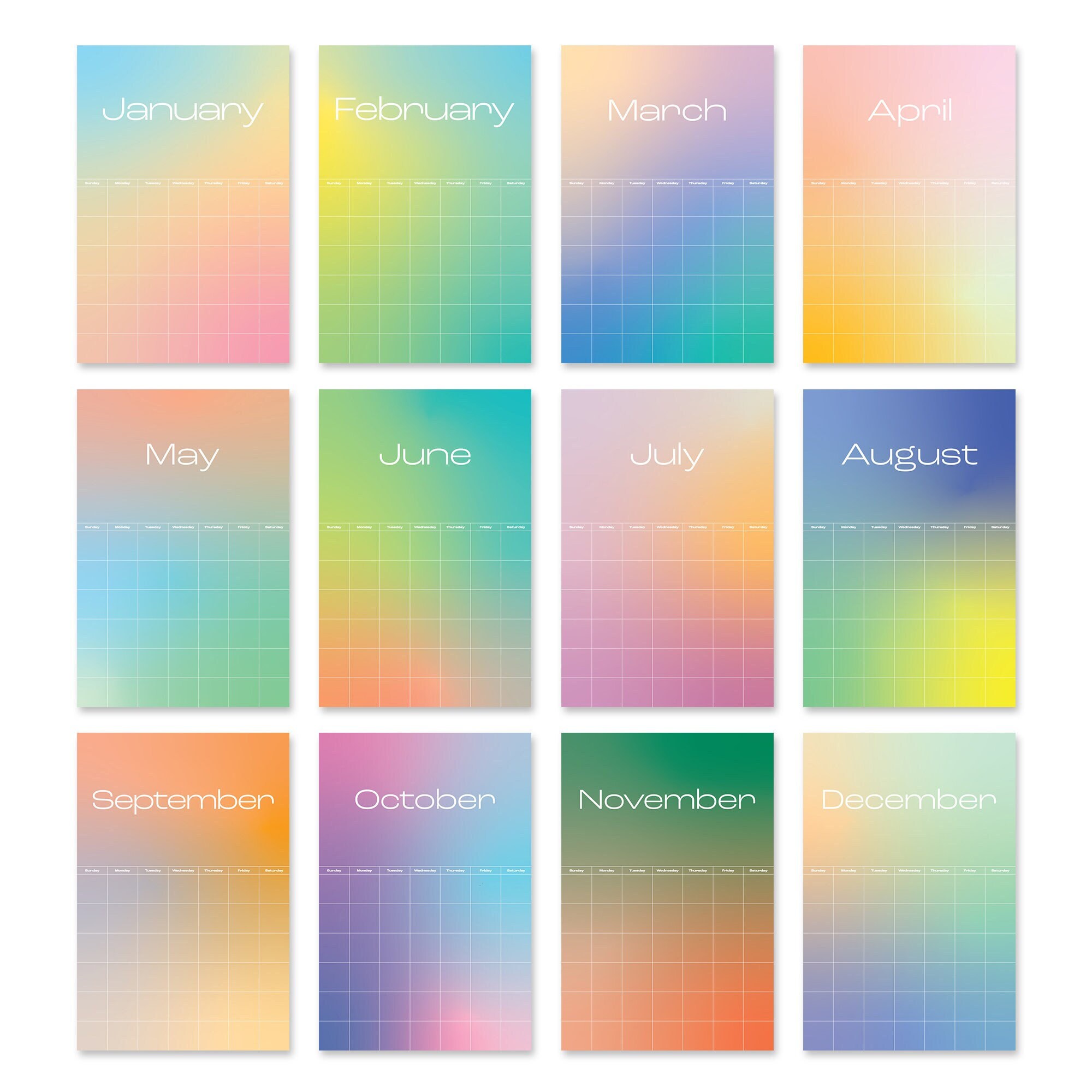 Gradient Monthly Wall Planner, A3 Wall Planner, Monthly Planner, Poster Planner, Undated Wall ...