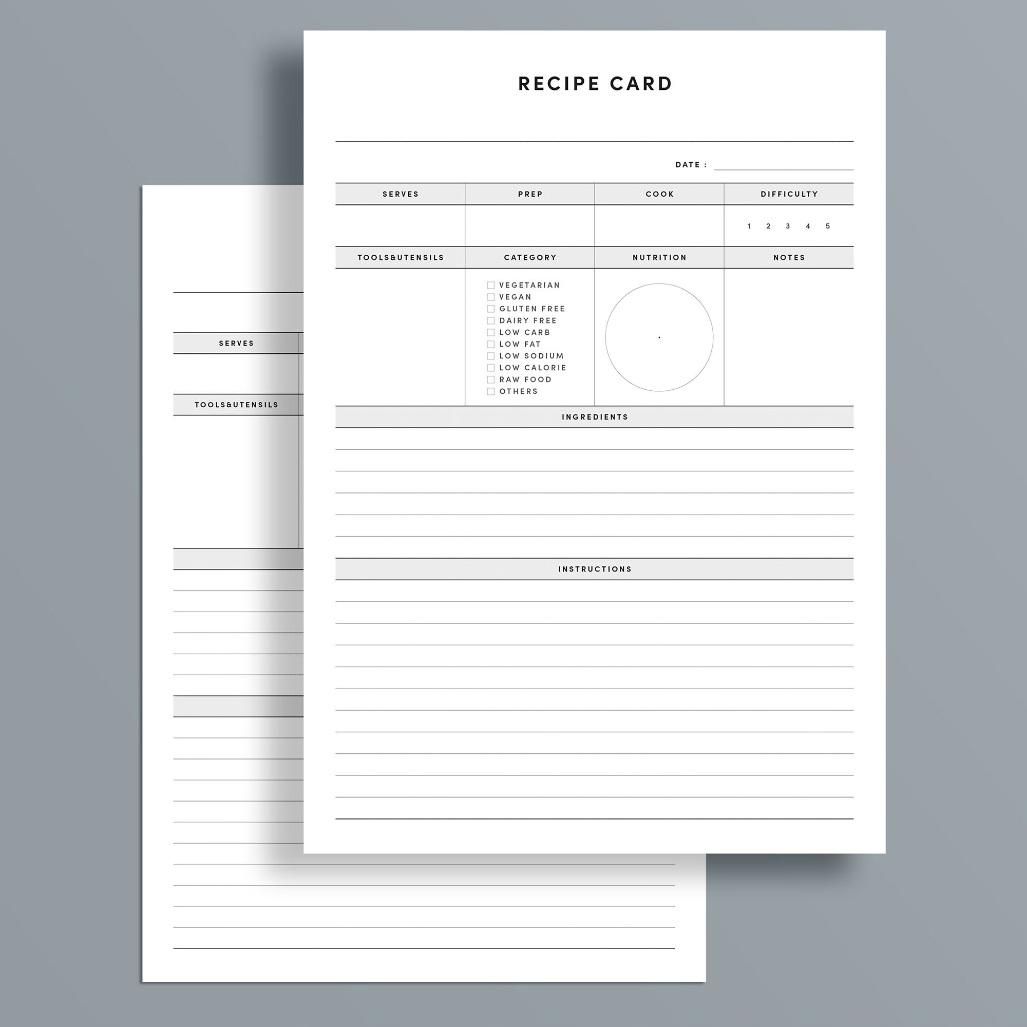 Recipe Card Printable, Printable Recipe Book, Recipe Note, Food Planner ...