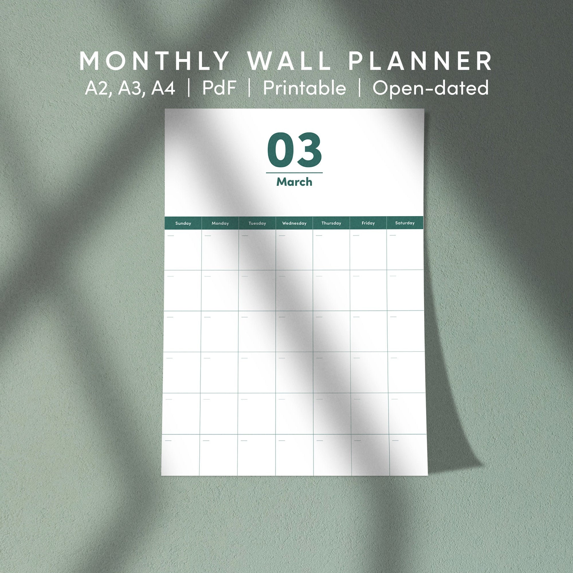 Wall Calendar Printable, Monthly Planner, Wall Planner, Wall Calendar ...
