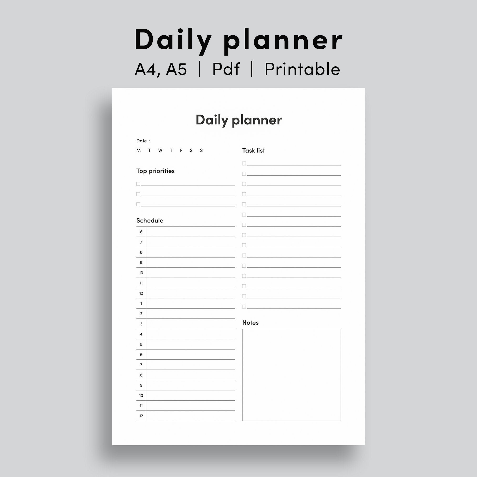 Printable Daily Planner, Daily Schedule, Daily to Do List, Task List ...