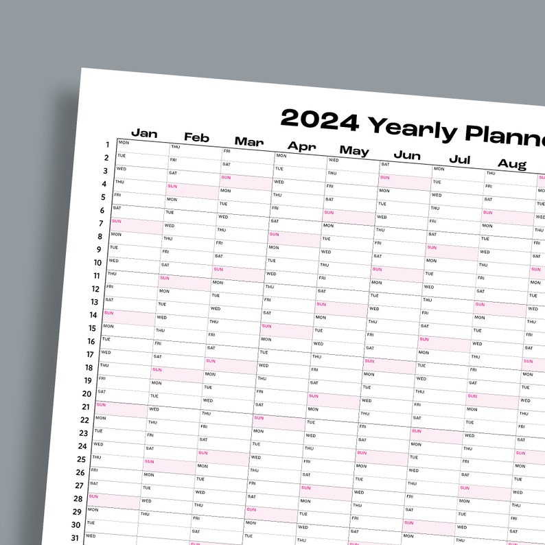 2024 Yearly Planner Printable, Printable Planner, Yearly Planner, Wall ...