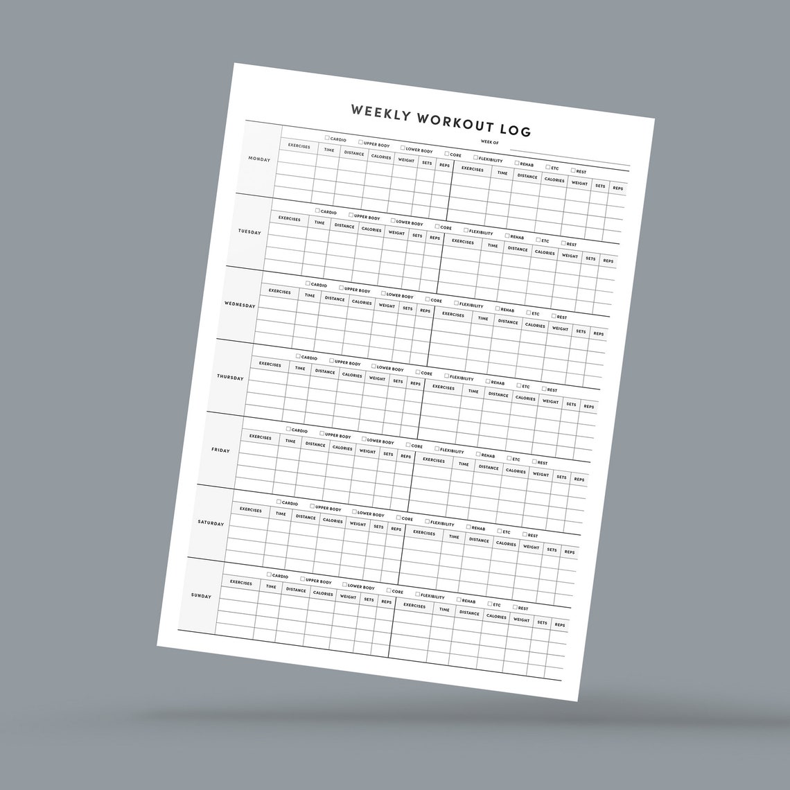 Printable Workout Planner, Workout Tracker, Weekly Workout Log ...