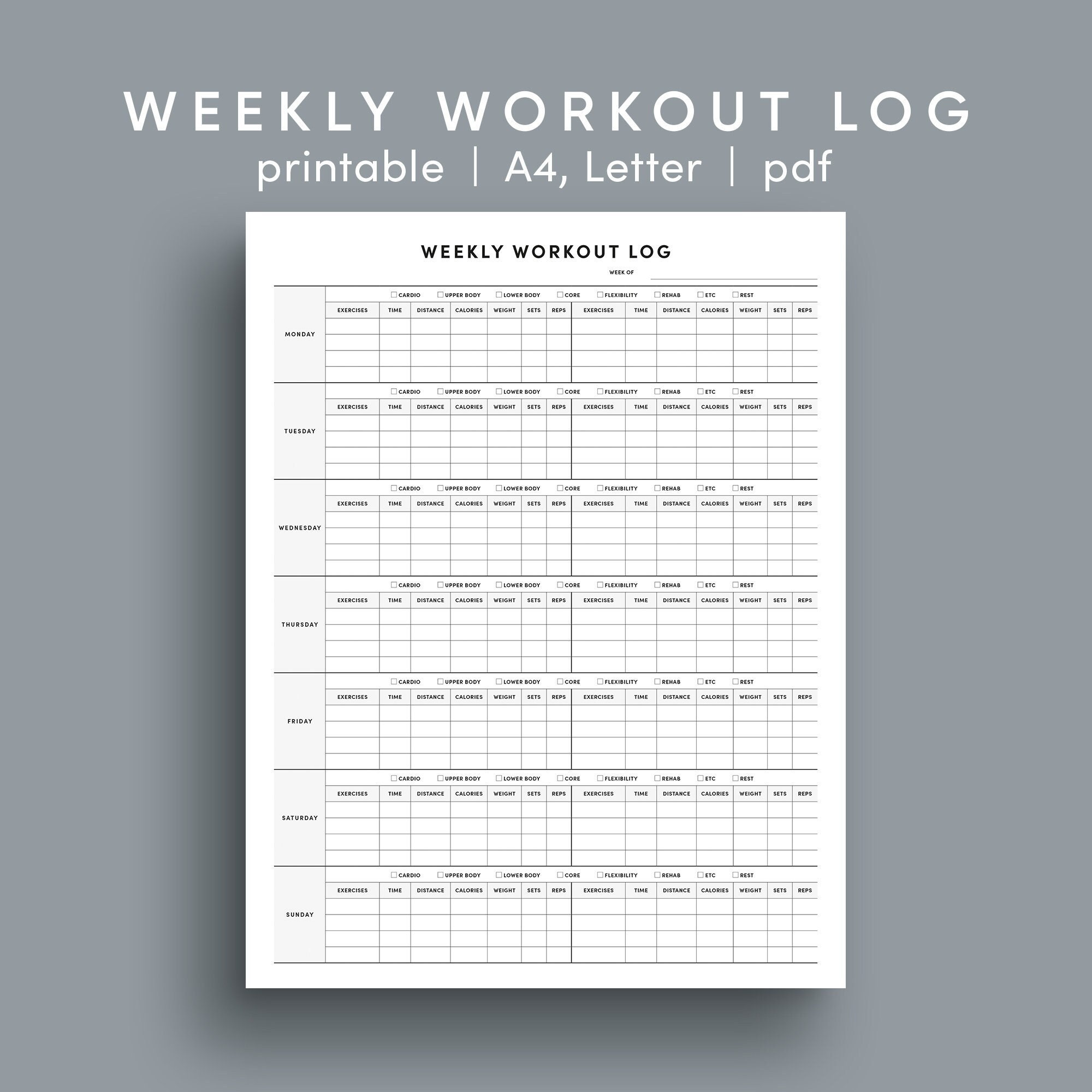 Printable Workout Planner, Workout Tracker, Weekly Workout Log ...