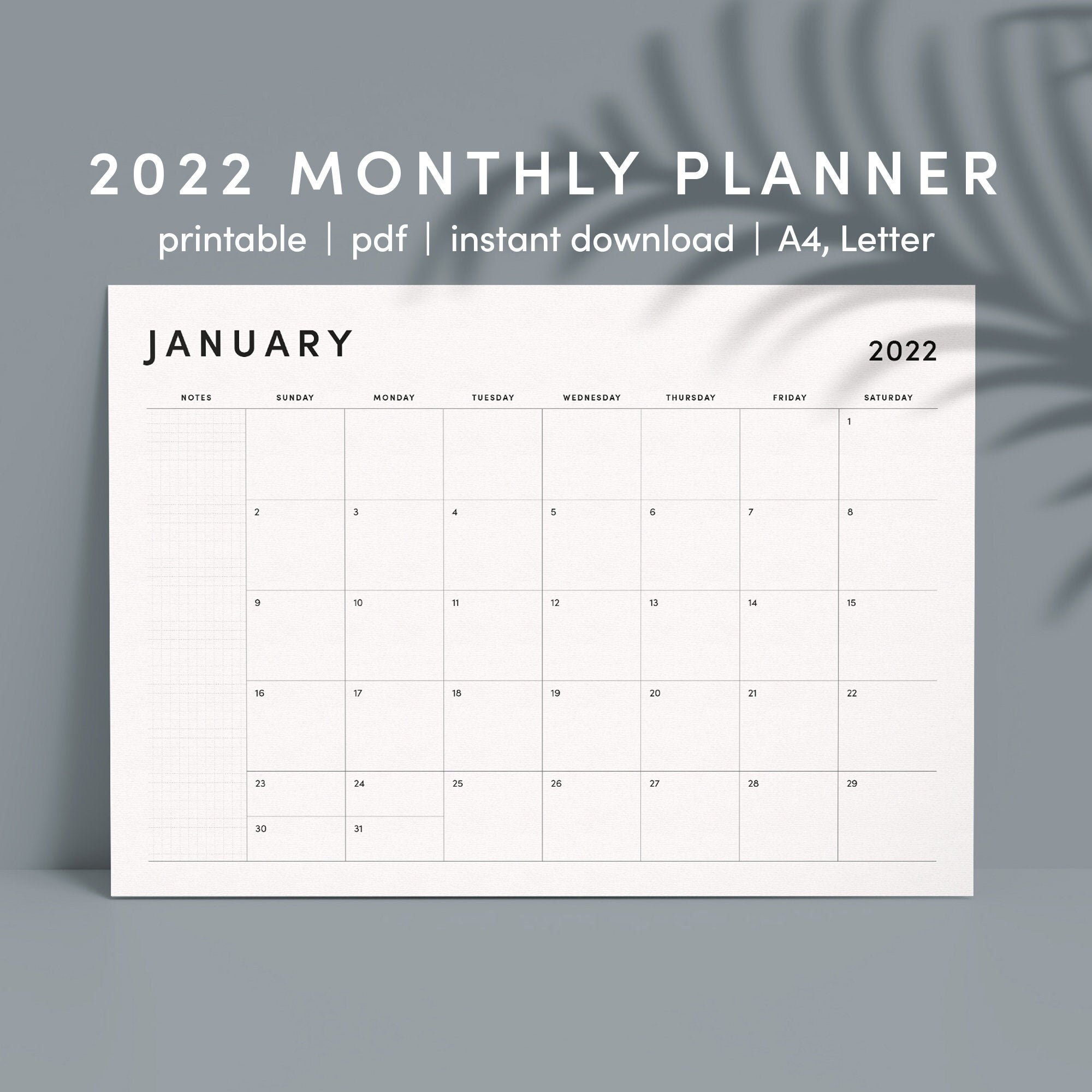 Monthly Calendar Coloring Pages 2022 Monthly Calendar Planner Etsy