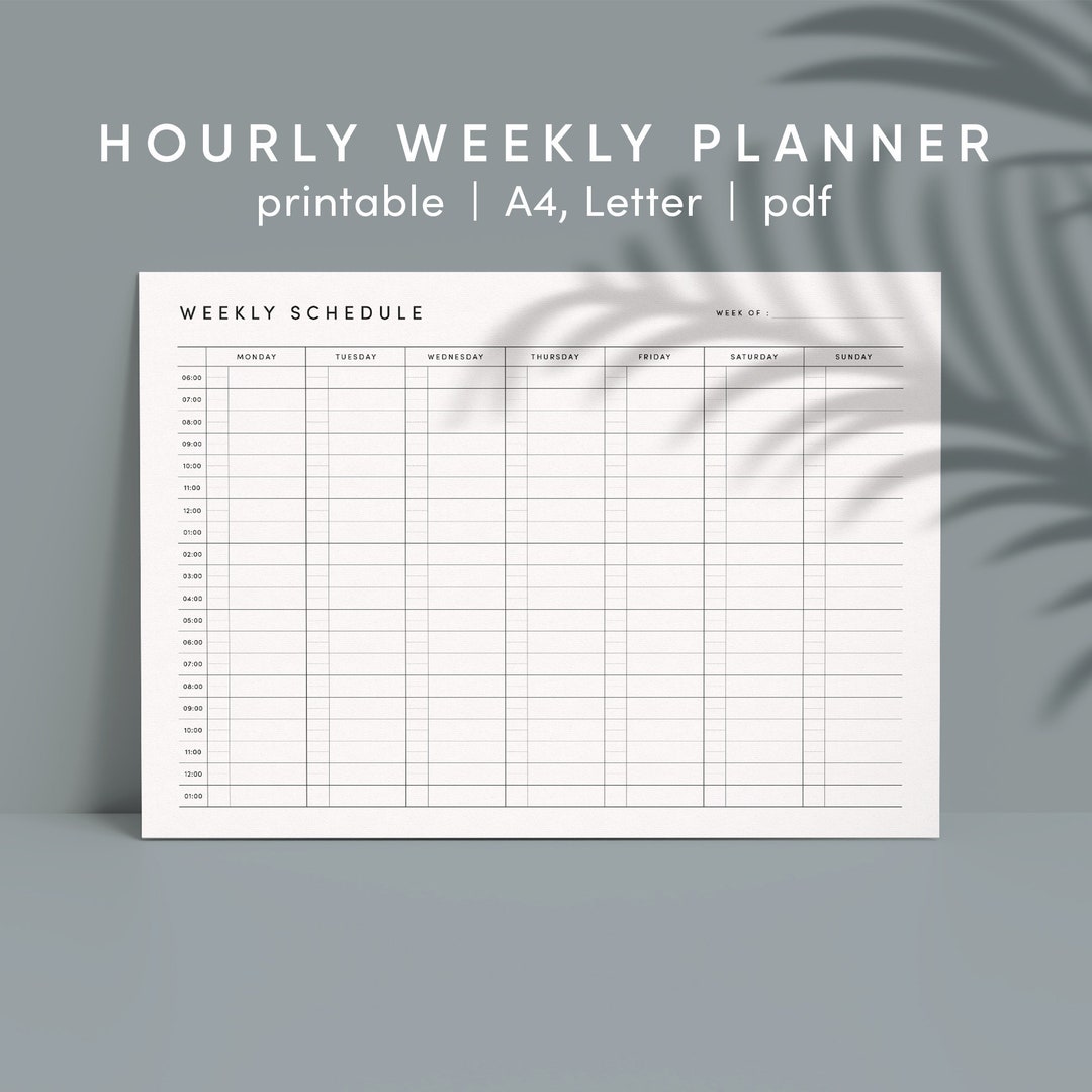 Weekly Planner Printable, Weekly Scheduler Printable, Hourly Weekly ...