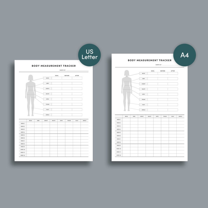 Printable Body Measurement Tracker, Body Size Log, Diet Planner, Weight ...
