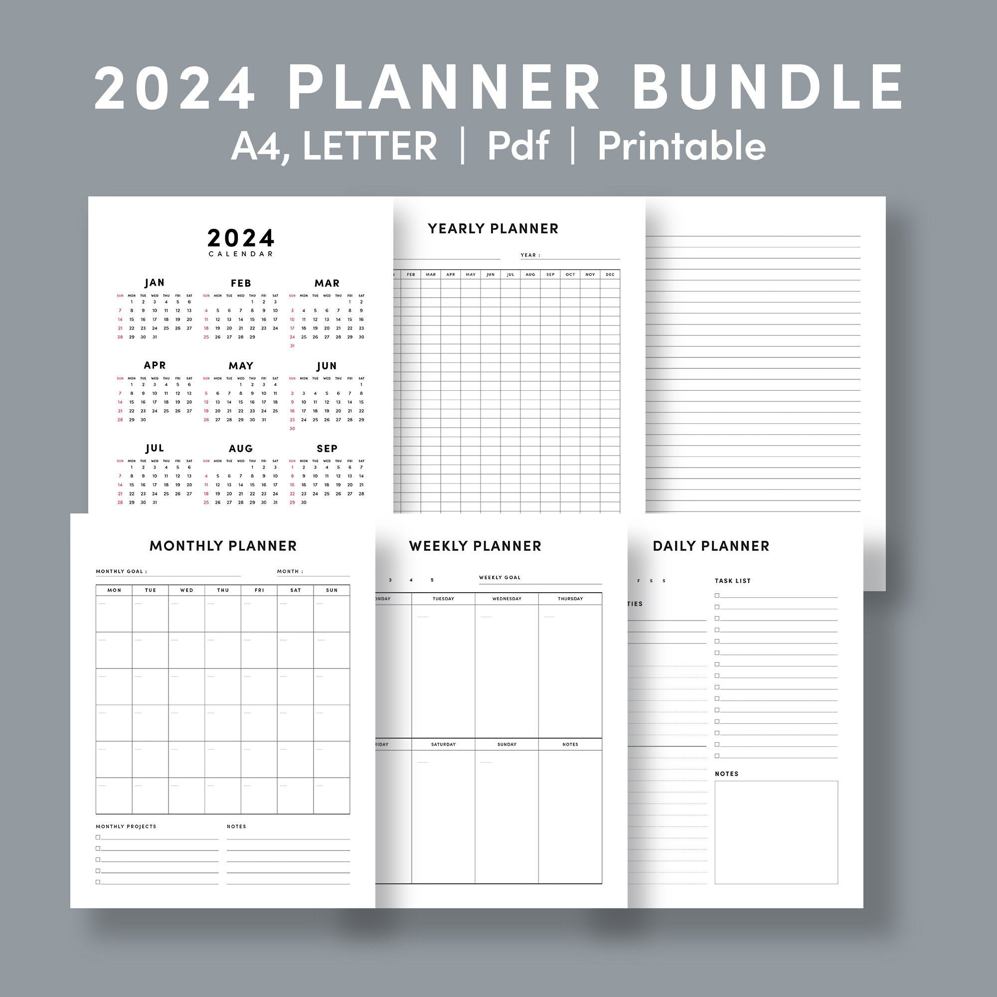 2024 Printable Planner, Monthly Planner, Weekly Planner, Daily Planner ...