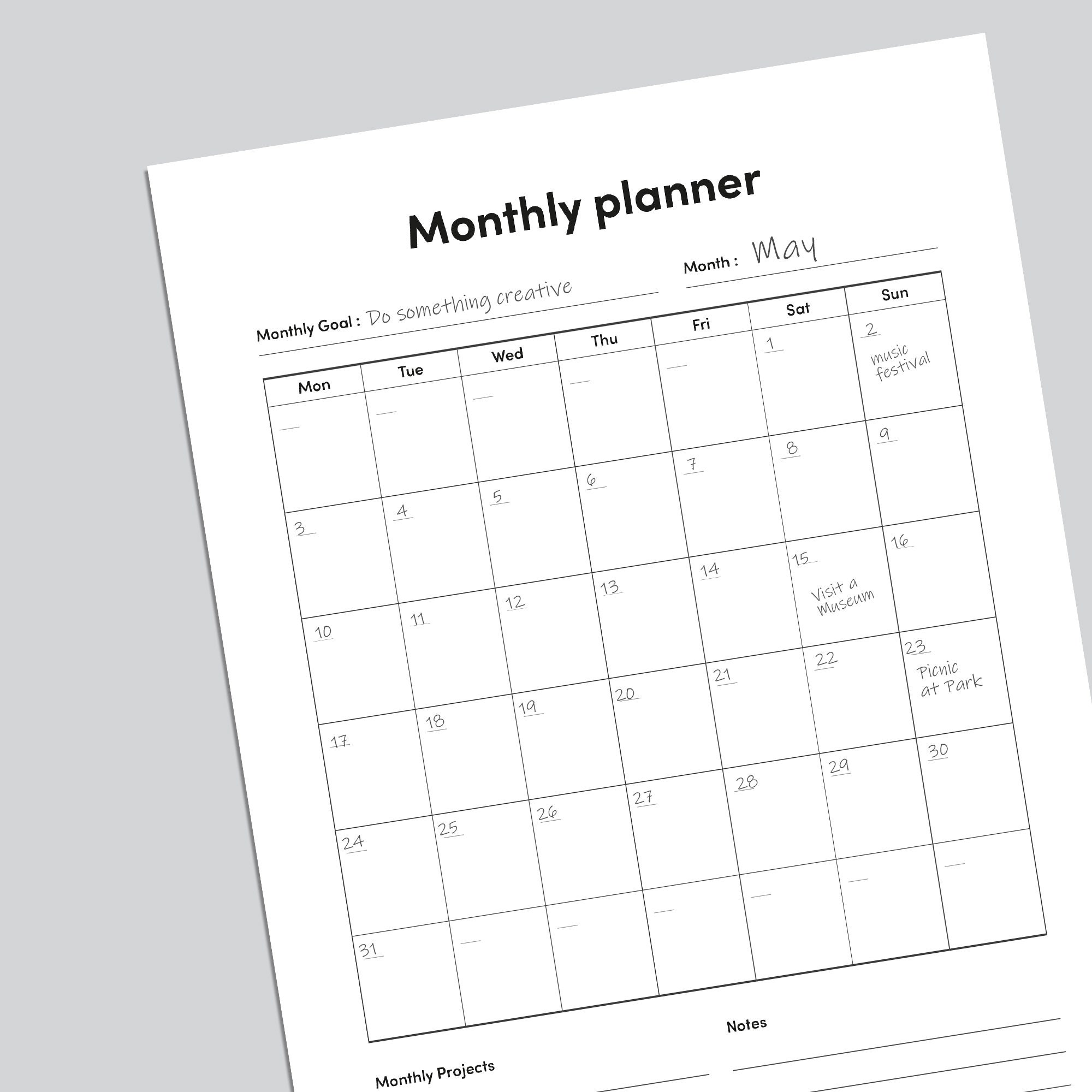 Printable Monthly Planner, Simple Planner, Monthly Planner, Schedule ...
