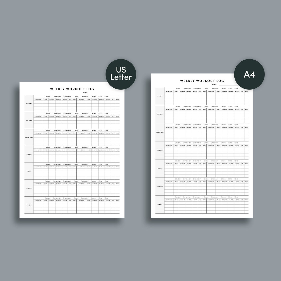 Printable Workout Planner, Workout Tracker, Weekly Workout Log ...