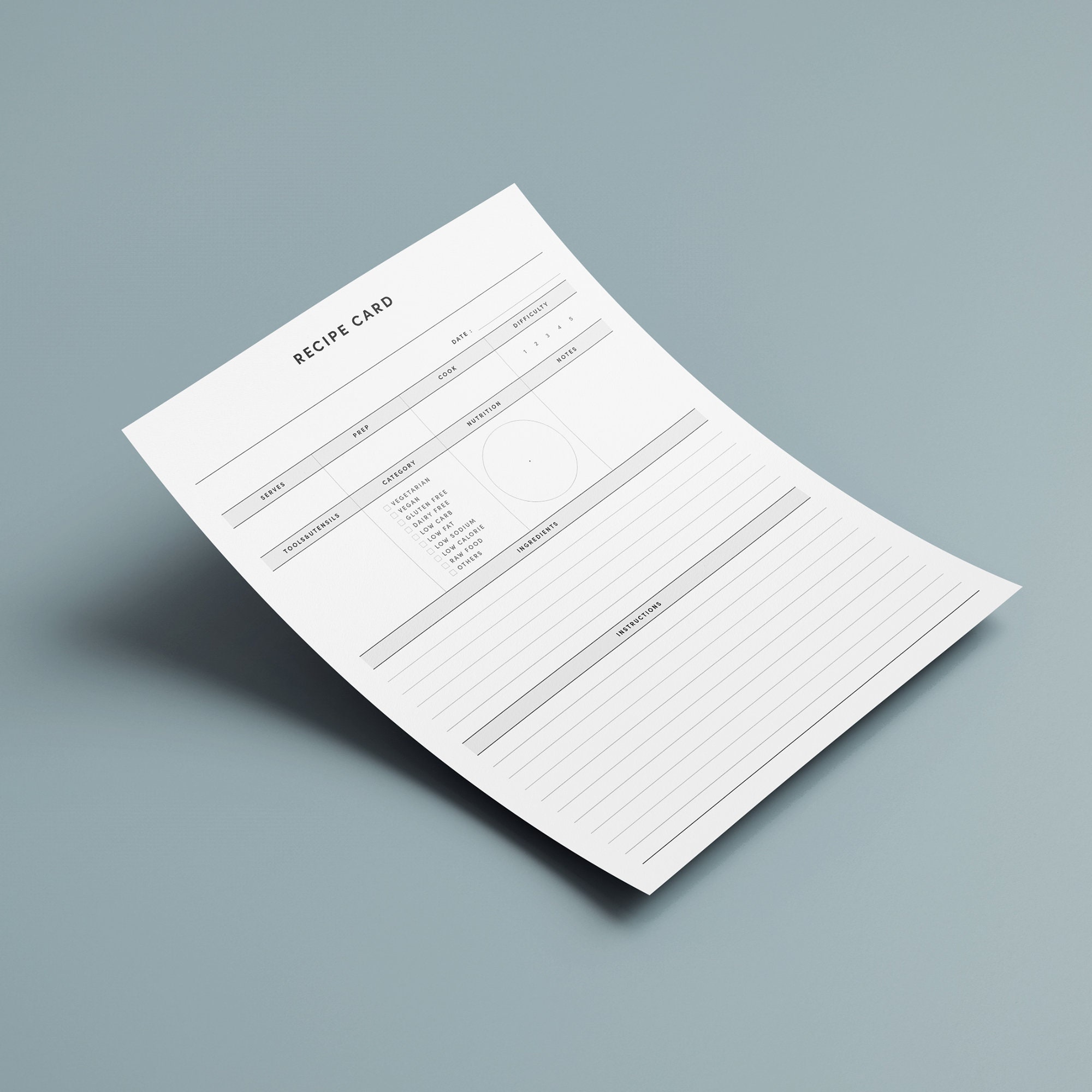 Recipe Card Printable, Printable Recipe Book, Recipe Note, Food Planner ...