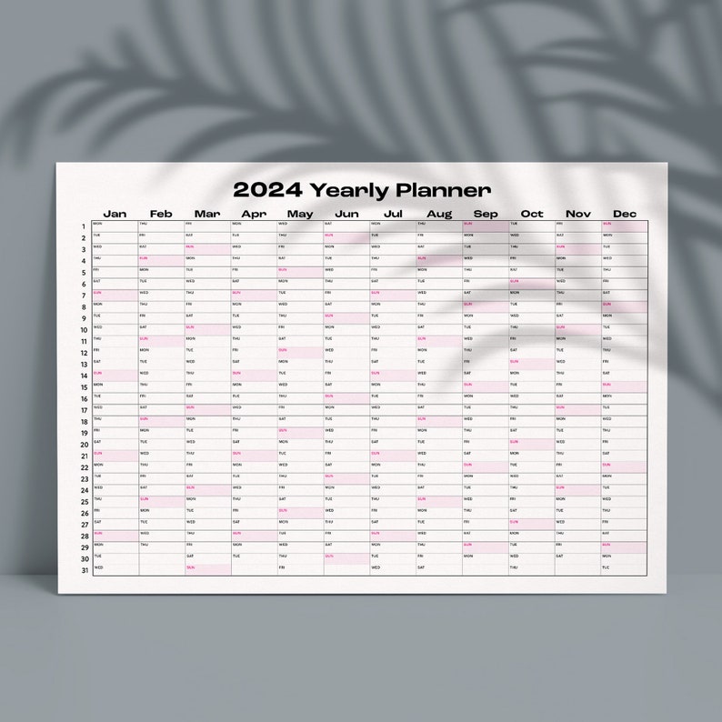 2024 Yearly Planner Printable, Printable Planner, Yearly Planner, Wall ...