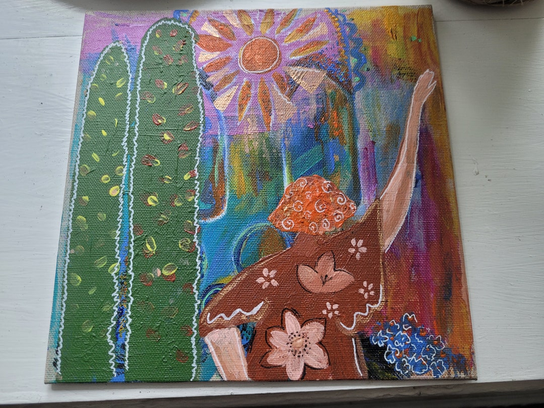 Handpainted Cacti Lady on Canvas - Etsy