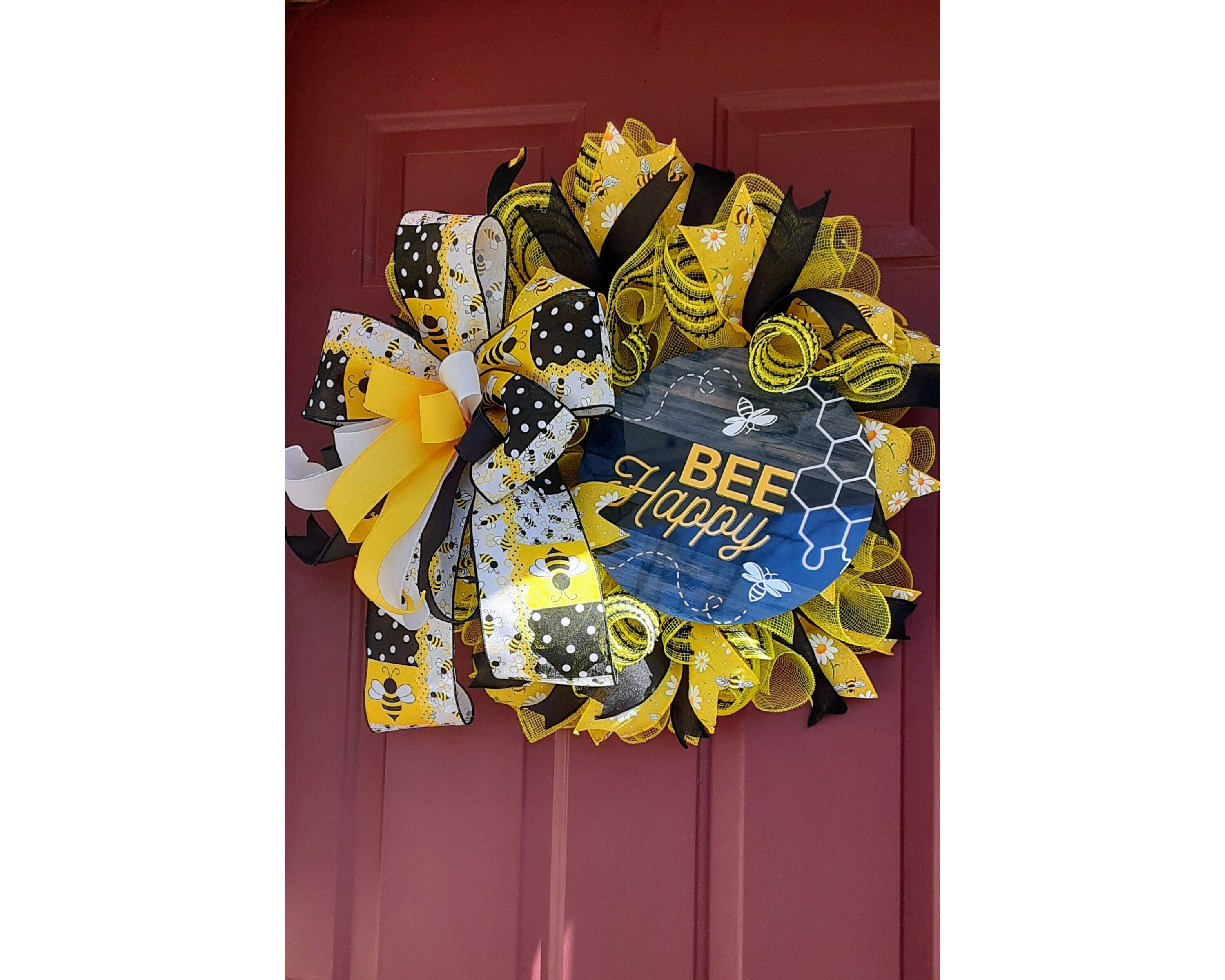 Bumblebee Mesh Wreath, Spring Bee Door Decoration, It Bee Spring, Black ...