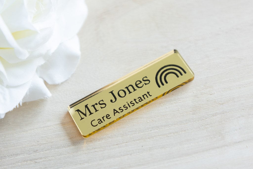 Personalised Mirror Name Badge Staff ID Tag Design Your Own Custom Name ...