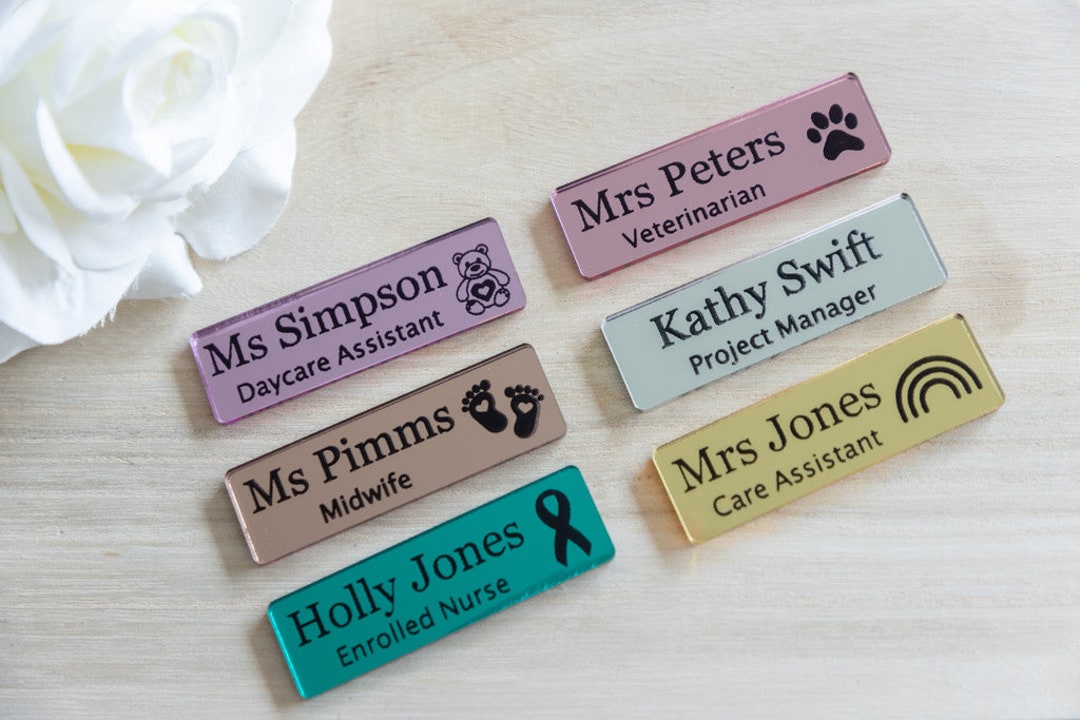 Personalised Mirror Name Badge Staff ID Tag - Design Your Own Custom ...