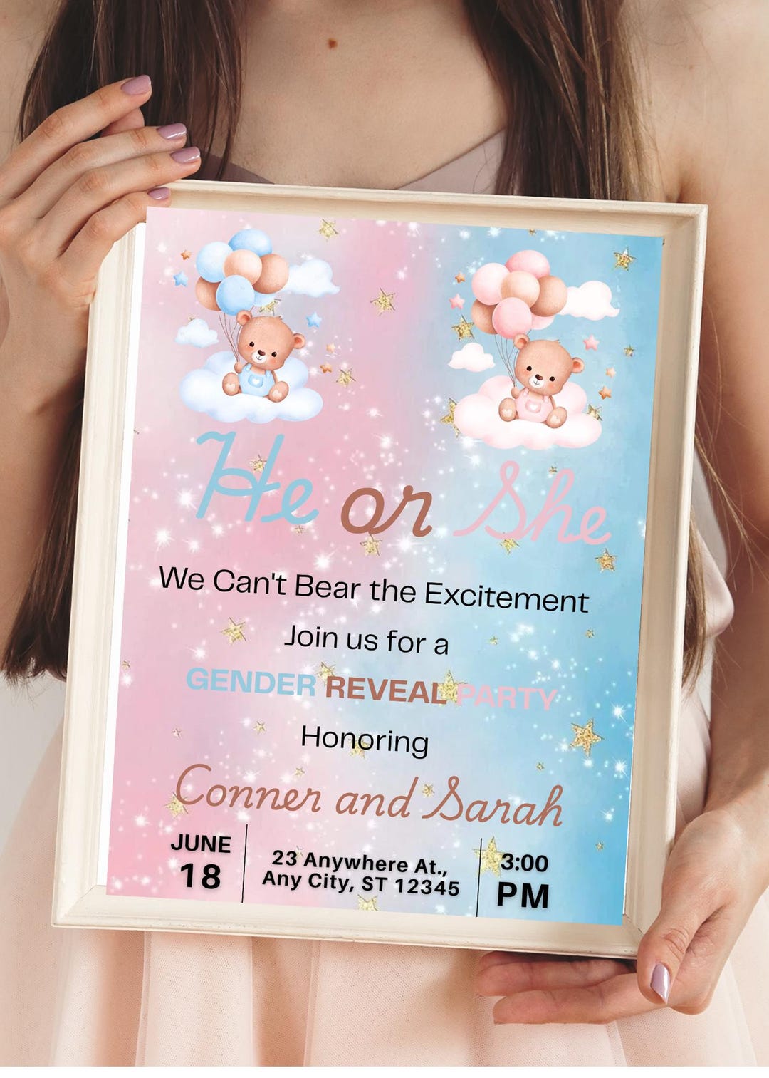 Bear-themed Gender Reveal Invitation | Editable Digital Download | Baby ...