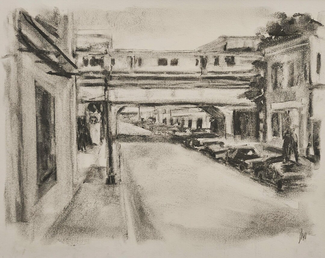 Street Scene Art, Charcoal Drawing, Subway Art, Loose Realism ...