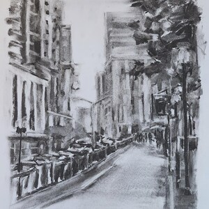 Original Charcoal Drawing: Boston Common Street Scene, Urban Art (11x14 ...