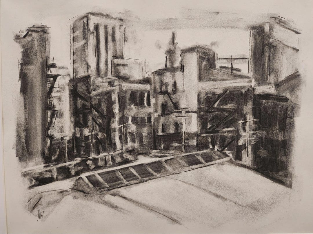 Street Scene Art, Charcoal Drawing, Subway Art, Loose Realism Drawing ...