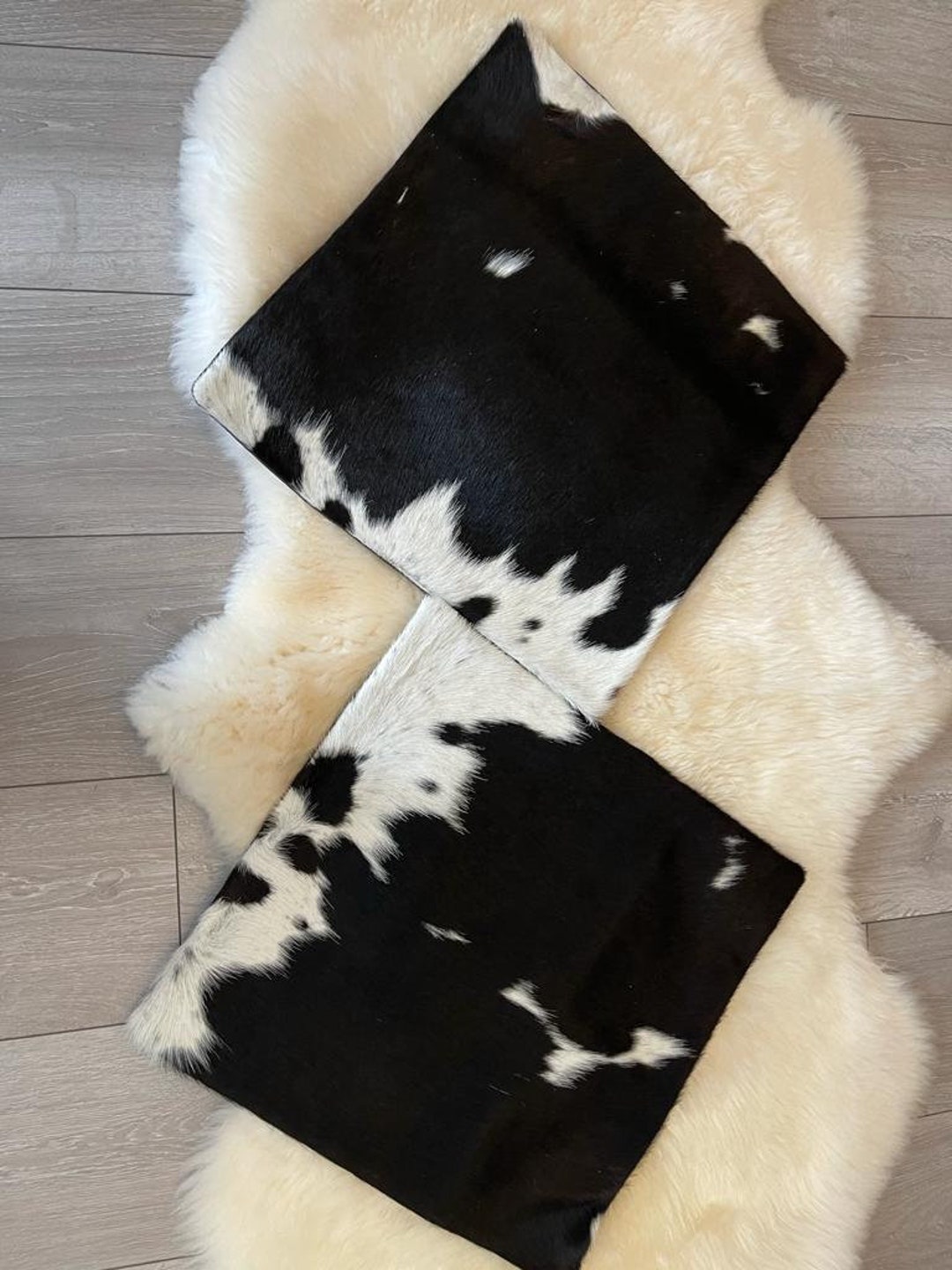 Set of 2 Black and White Cowhide Real Pillow Cover Case Speckled 40cm X ...