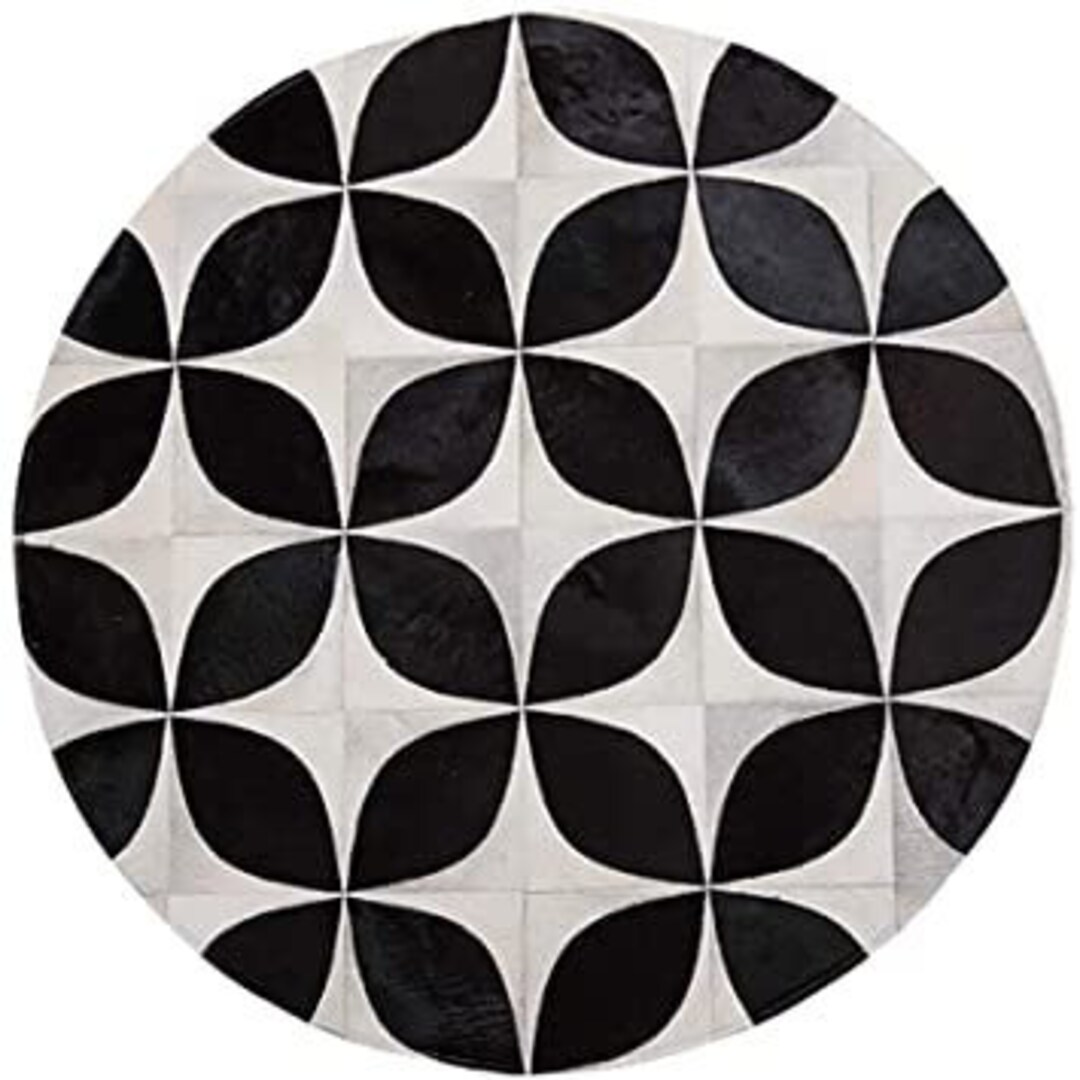 Round Cowhide Rug Designer Patchwork Cow Skin Cow Hide Hair on Black ...