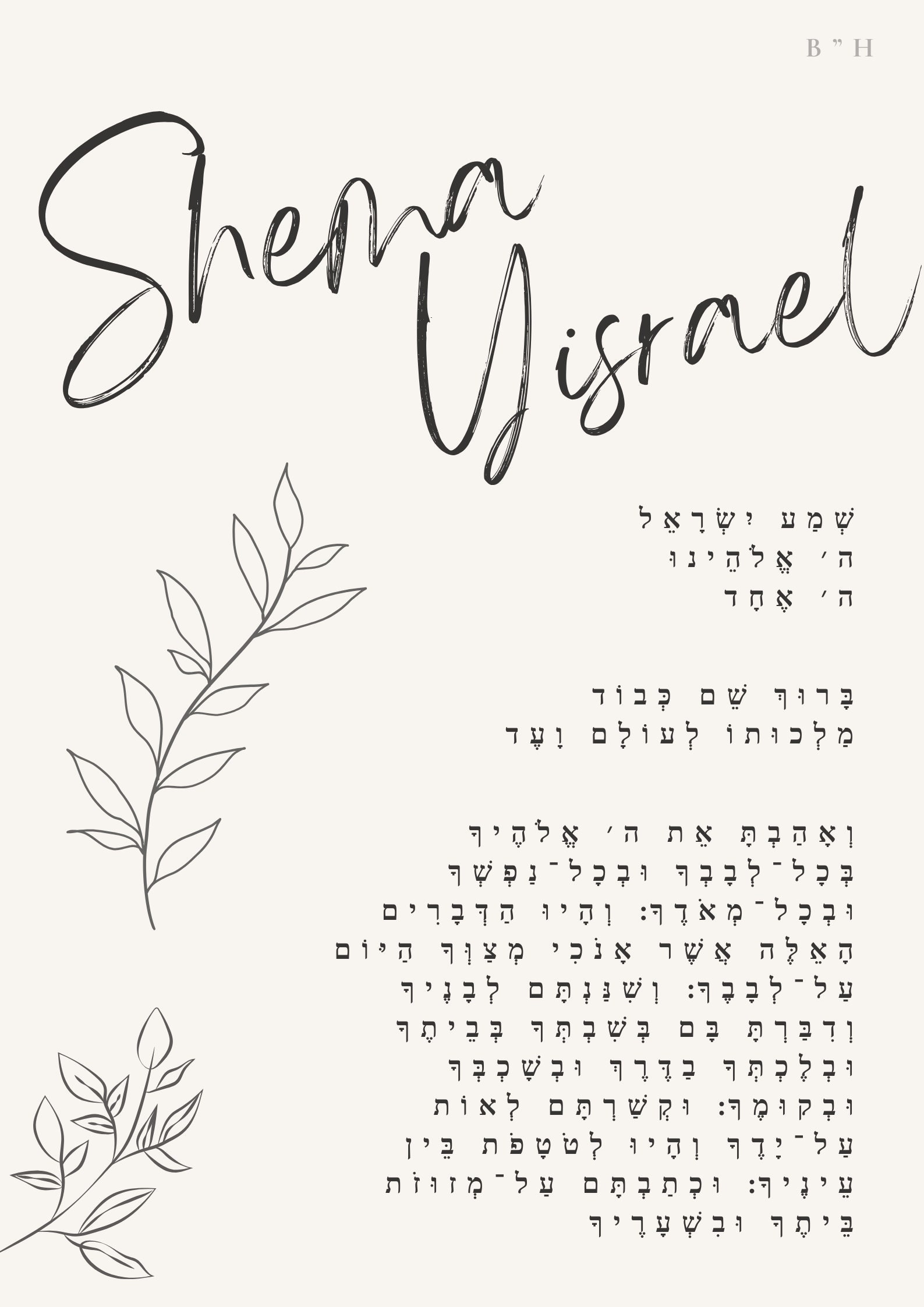 Shema Yisrael - the Shema Prayer in Hebrew - שמע ישראל - Jewish Home ...