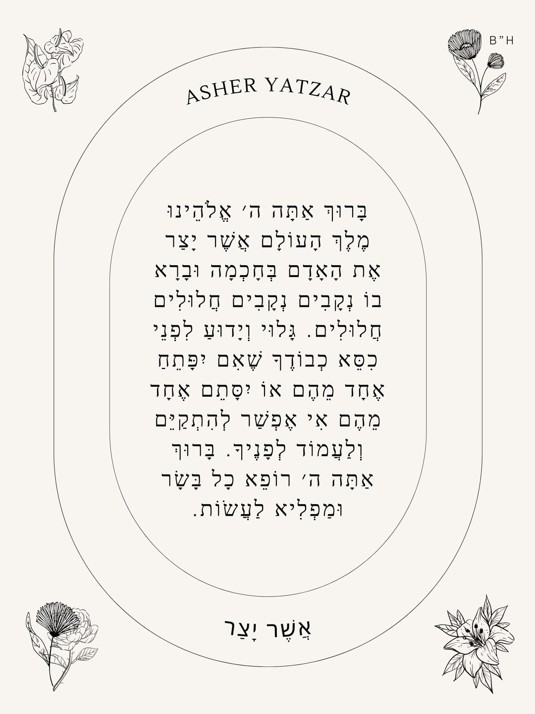 Asher Yatzar - אשר יצר - Bathroom Prayer, Jewish Home Wall Art, Modern ...