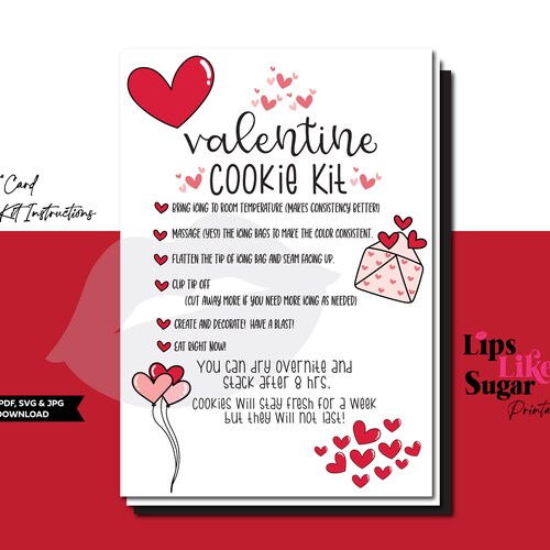 Printable Card for Valentines DIY Cookie Kit Instructions. - Etsy