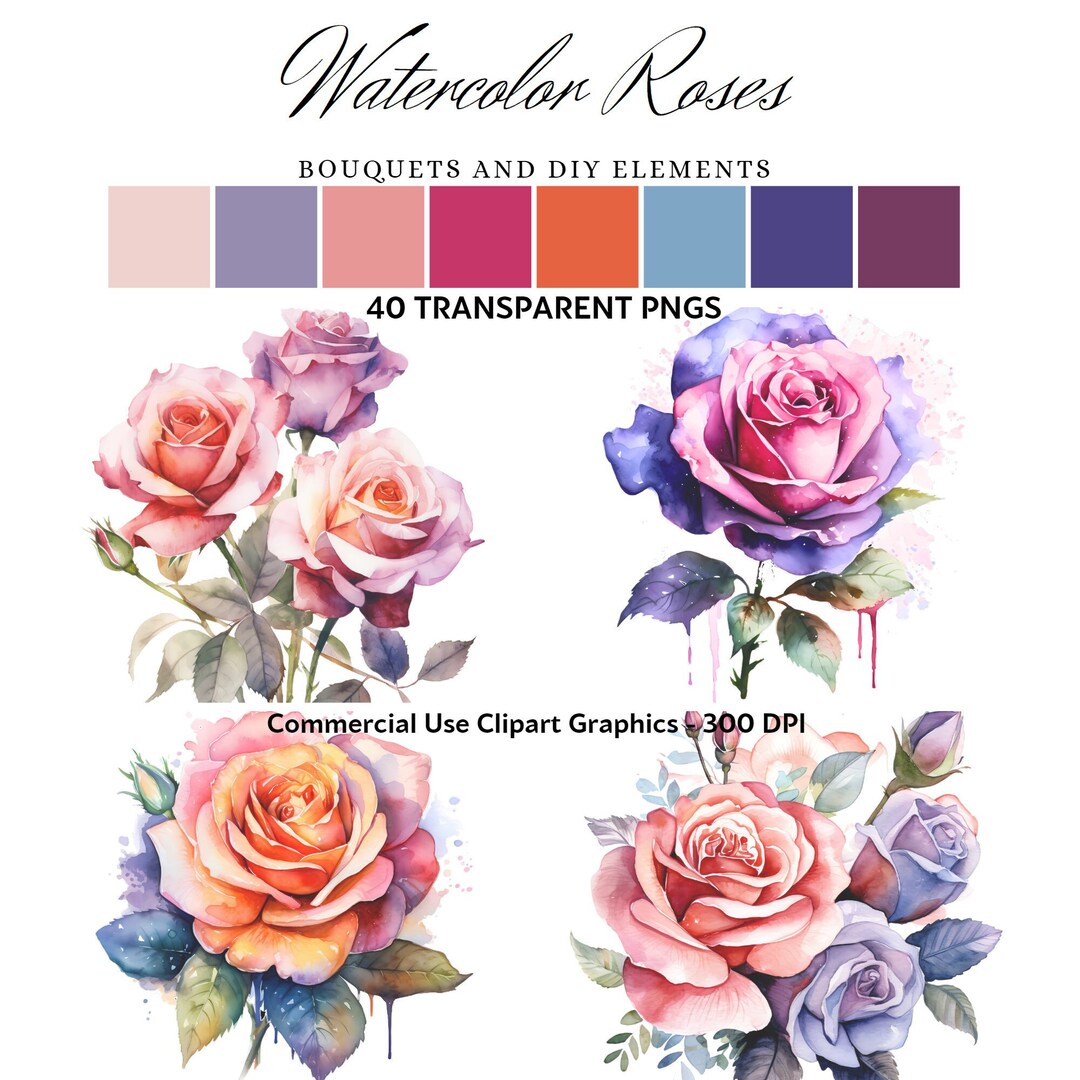 Watercolor Roses Clipart Roses Clipart Watercolor Clipart Wedding ...