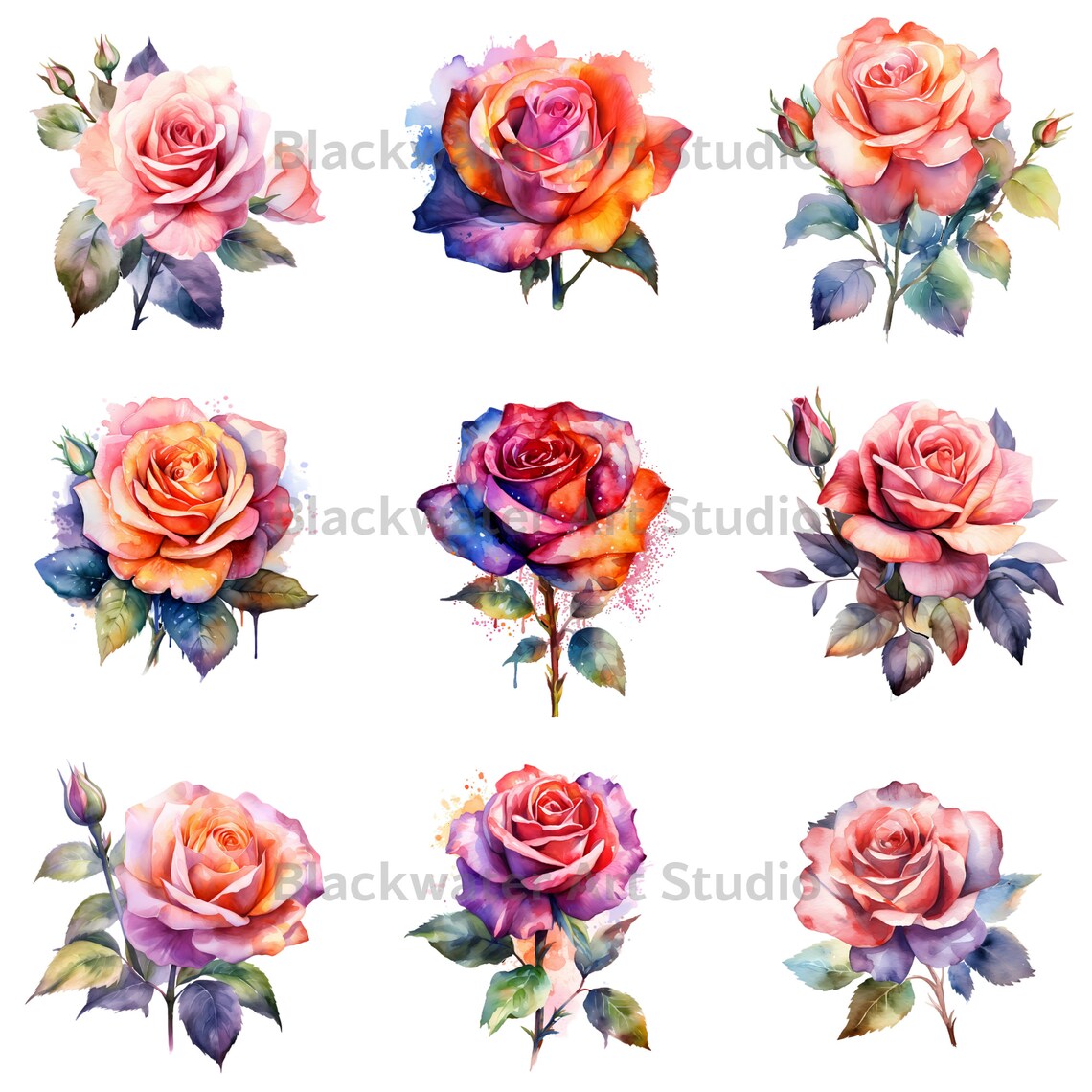 Watercolor Roses Clipart Roses Clipart Watercolor Clipart - Etsy