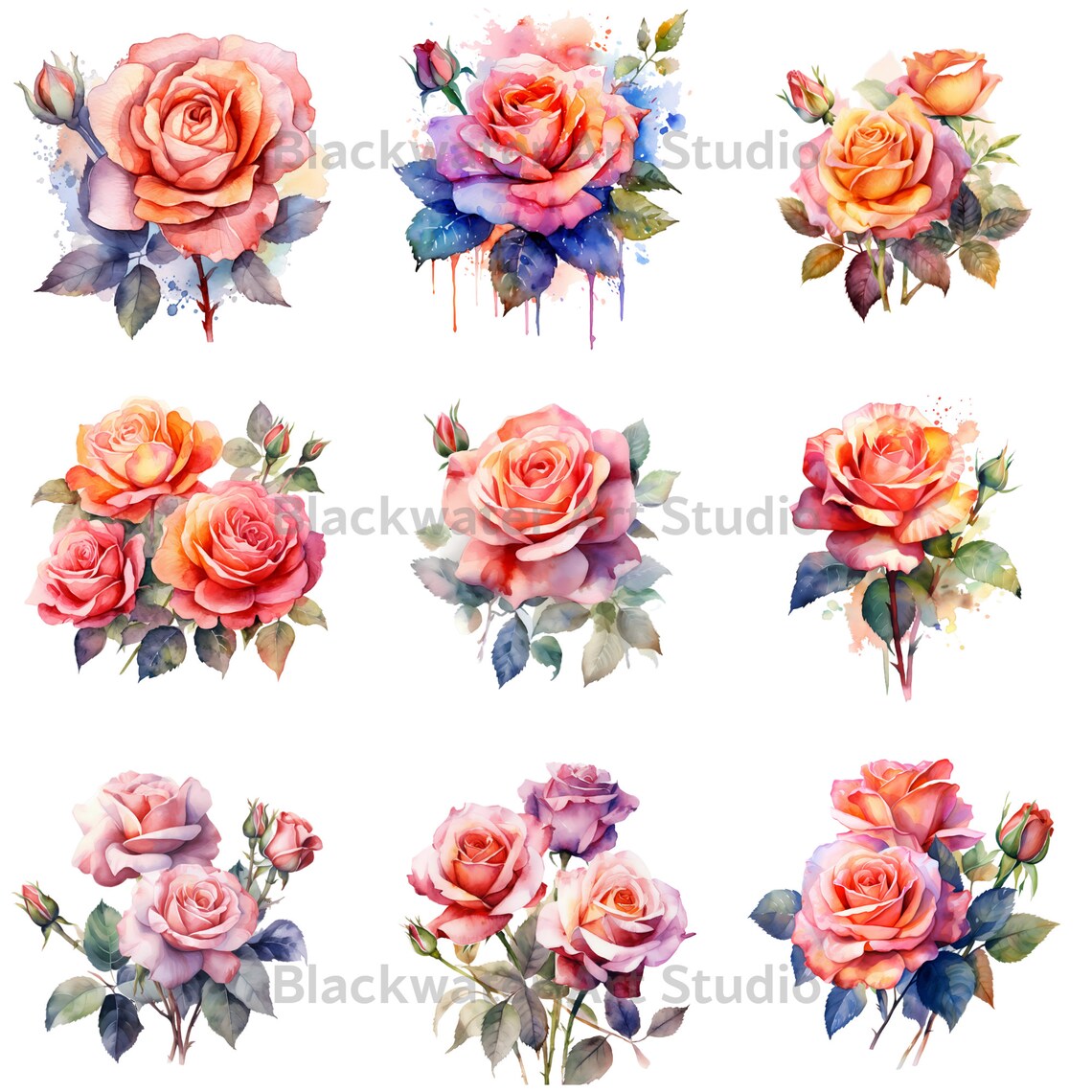 Watercolor Roses Clipart Roses Clipart Watercolor Clipart - Etsy