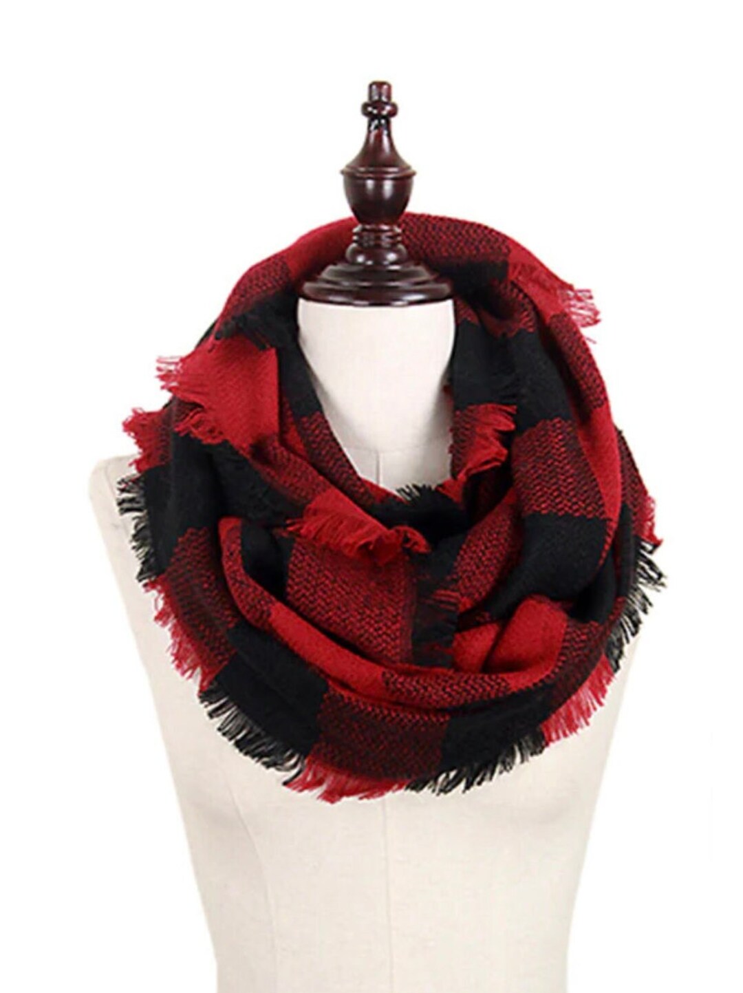 Red & Black Buffalo Check Scarf, Red Plaid Infinity Scarf, Plaid Scarf ...