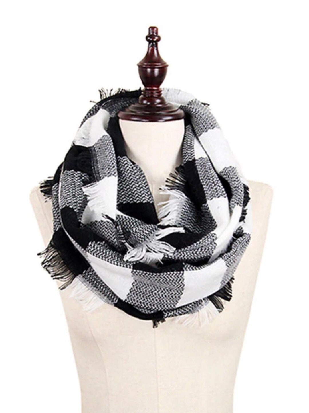 White & Black Buffalo Check Scarf, Red Plaid Infinity Scarf, Plaid ...