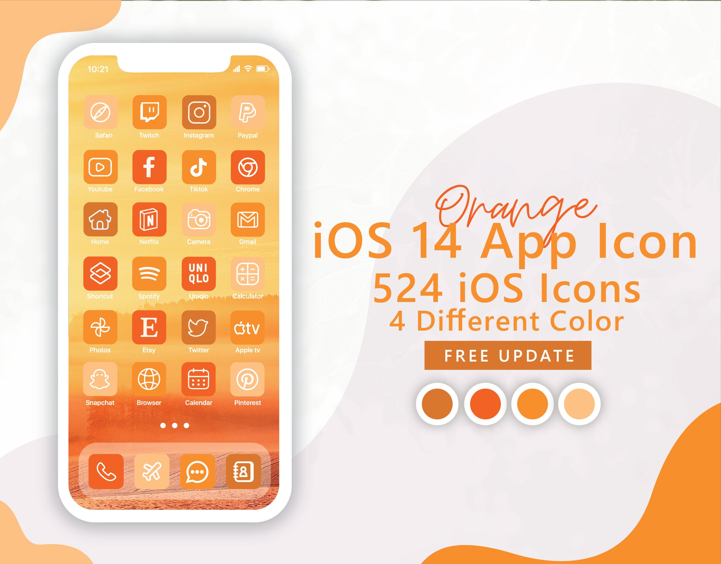 524 Orange Ios 14 App Icons / 131 Unique Icons in 4 Colors / Ios14 ...