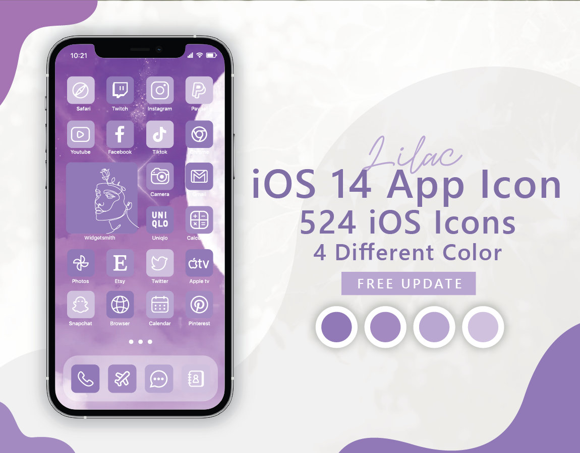 524 Aesthetic Lilac Ios 14 App Icons / 131 Unique Icons in 4 Color ...