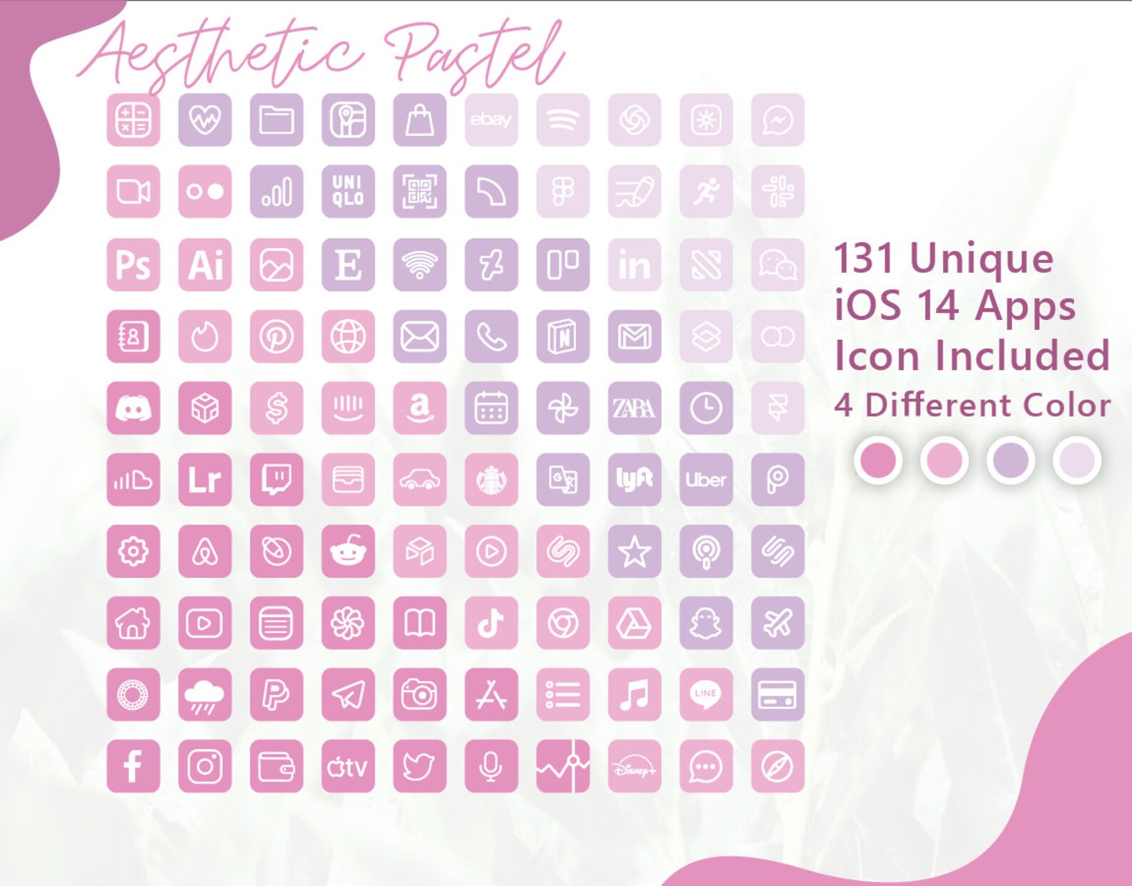 524 Aesthetic Pink Purple Ios 14 App Icons / 131 Unique Icons in 4 ...
