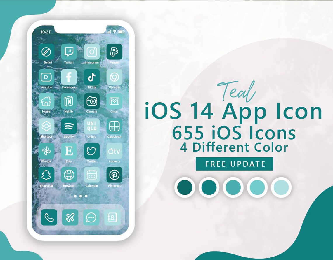 655 Ios14 Teal Ios 14 App Icons / 131 Unique Icons in 5 Color / Ios14 ...