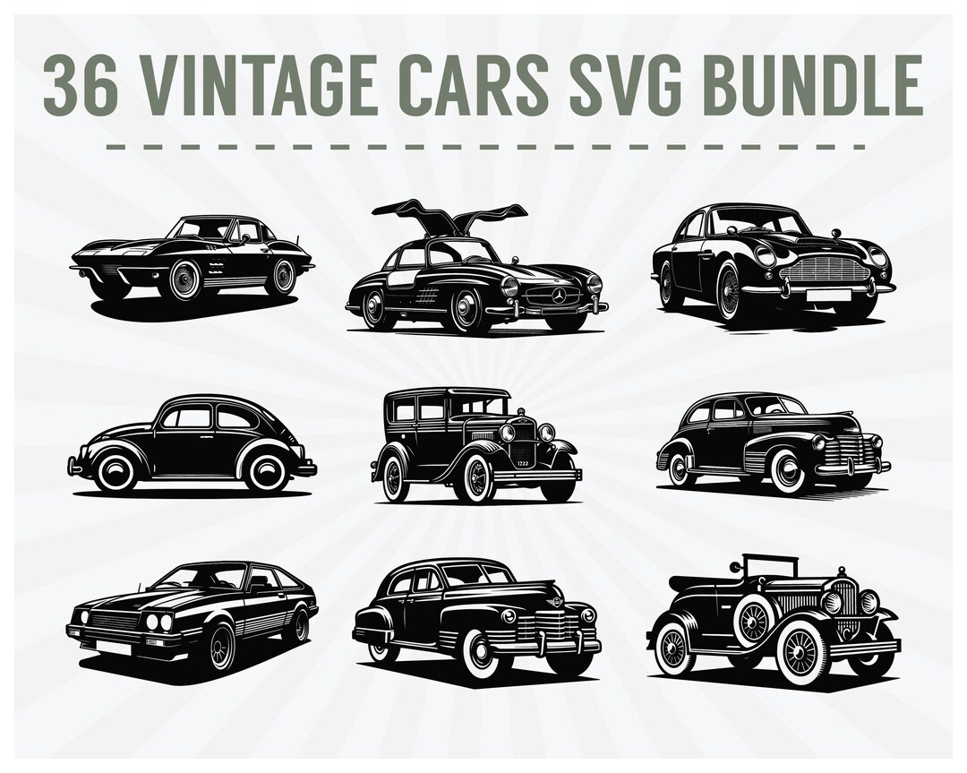 36 Vintage Cars SVG Bundle | Classic Car Silhouette Clipart | Retro ...