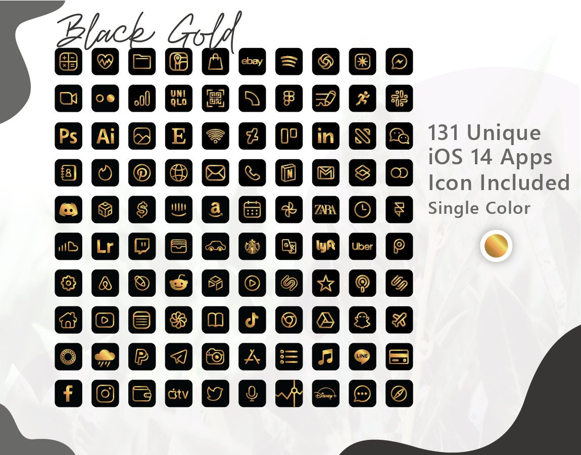 131 Black Gold Ios 14 App Icons / 131 Unique Icons in Gold Colors ...
