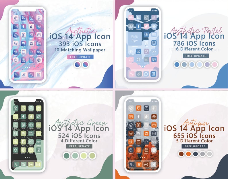 20,000 Ios 14 App Icon Pack High Resolution / IOS 14 Aesthetic Icon ...