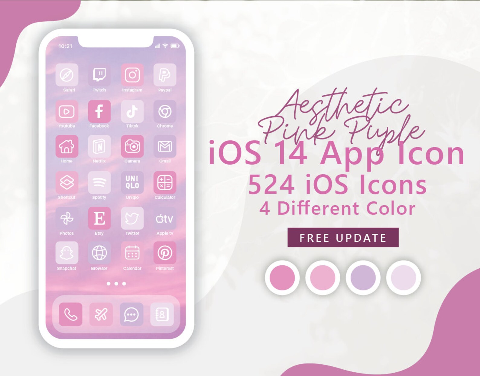 524 Aesthetic Pink Purple Ios 14 App Icons / 131 Unique Icons in 4 ...