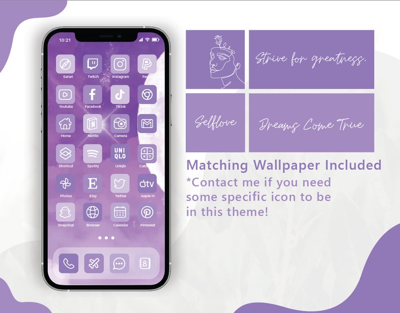 524 Aesthetic Lilac Ios 14 App Icons / 131 Unique Icons in 4 Color ...